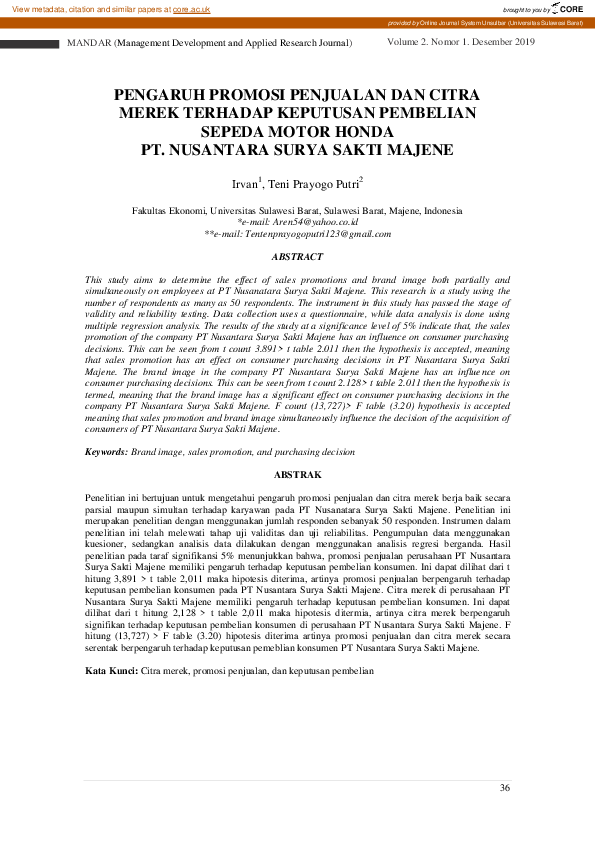 (PDF) Pengaruh Promosi Penjualan Dan Citra Merek Terhadap Keputusan Pembelian Sepeda Motor Honda ...