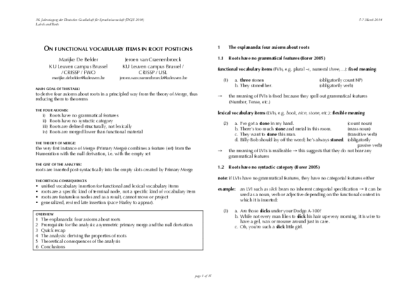 (PDF) On functional vocabulary items in root positions