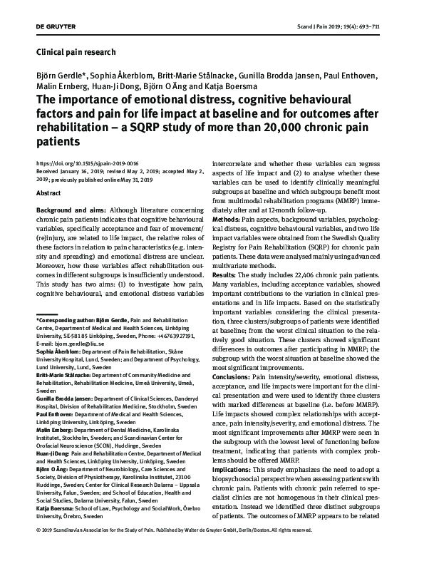 (PDF) The importance of emotional distress, cognitive behavioural ...