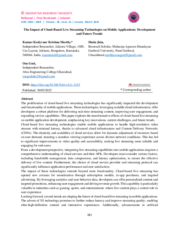 (PDF) The Impact of Cloud-Based Live Streaming Technologies on Mobile ...