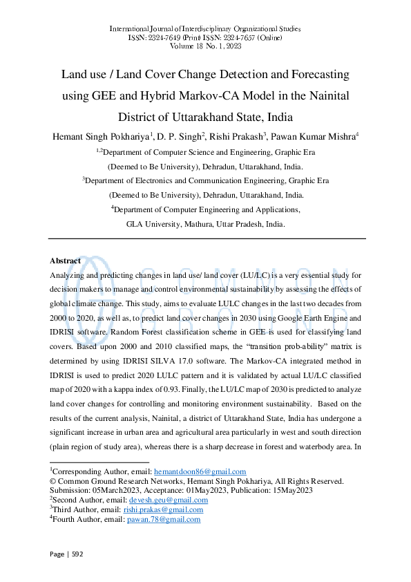 (PDF) Land use / Land Cover Change Detection and Forecasting using GEE and Hybrid Markov-CA ...