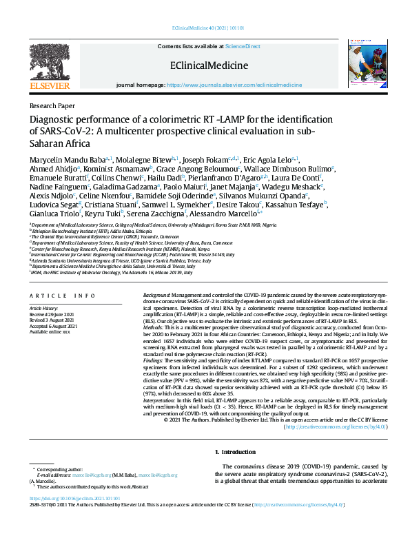 (PDF) Diagnostic performance of a colorimetric RT -LAMP for the ...