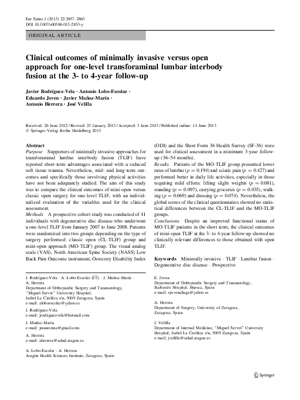 (PDF) Clinical outcomes of minimally invasive versus open approach for ...