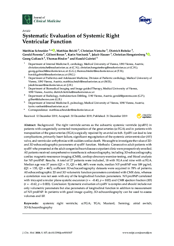 (PDF) Systematic Evaluation of Systemic Right Ventricular Function
