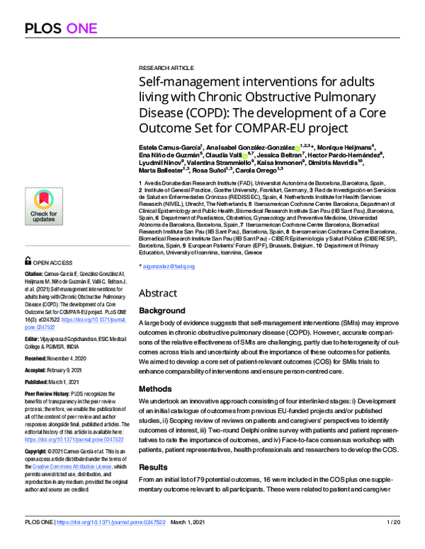 (PDF) Self-management interventions for adults living with Chronic Obstructive Pulmonary Disease ...