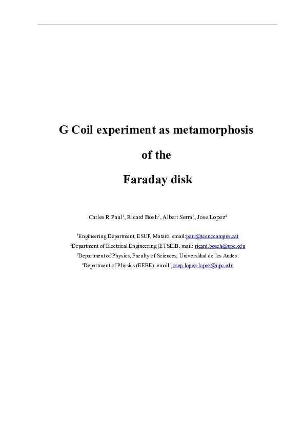 (PDF) G Coil experiment as metamorphosis of the Faraday disk