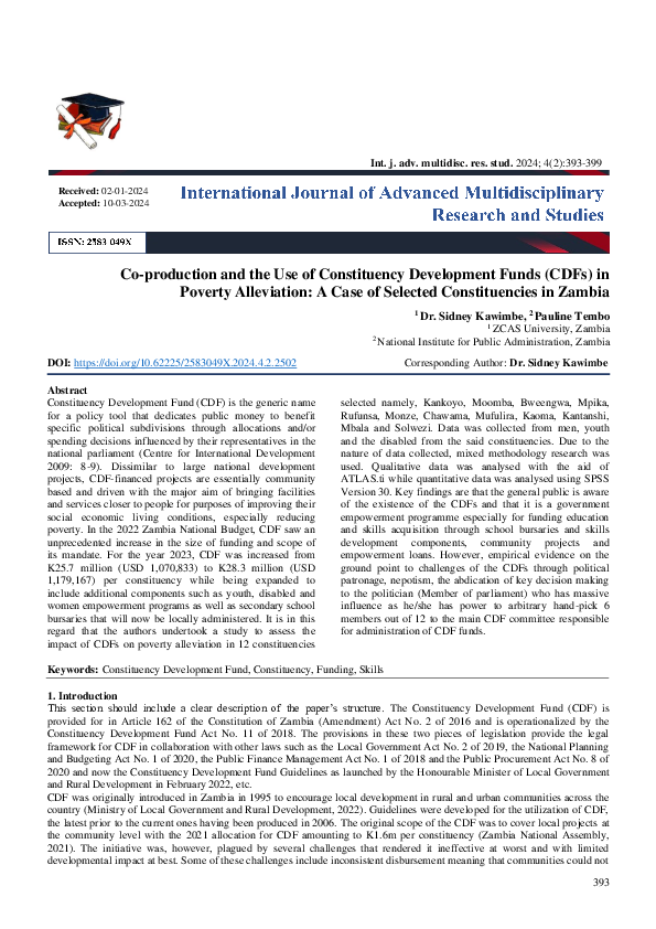 (PDF) Co-production and the Use of Constituency Development Funds (CDFs ...