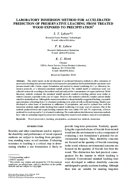Pdf Laboratory Immersion Method For Accelerated Prediction Of