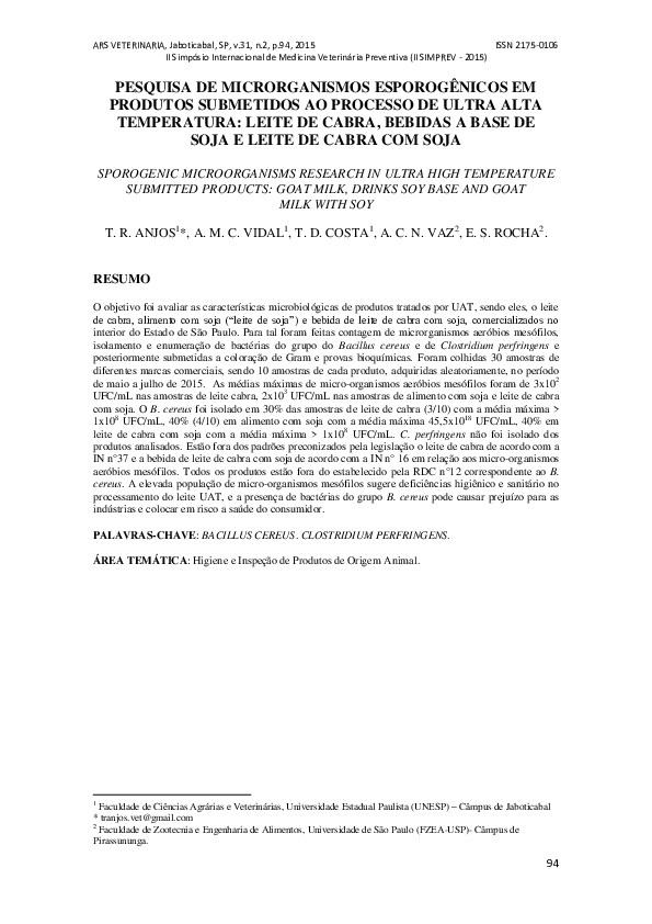 (PDF) Pesquisa De Microrganismos Esporogênicos Em Produtos Submetidos ...