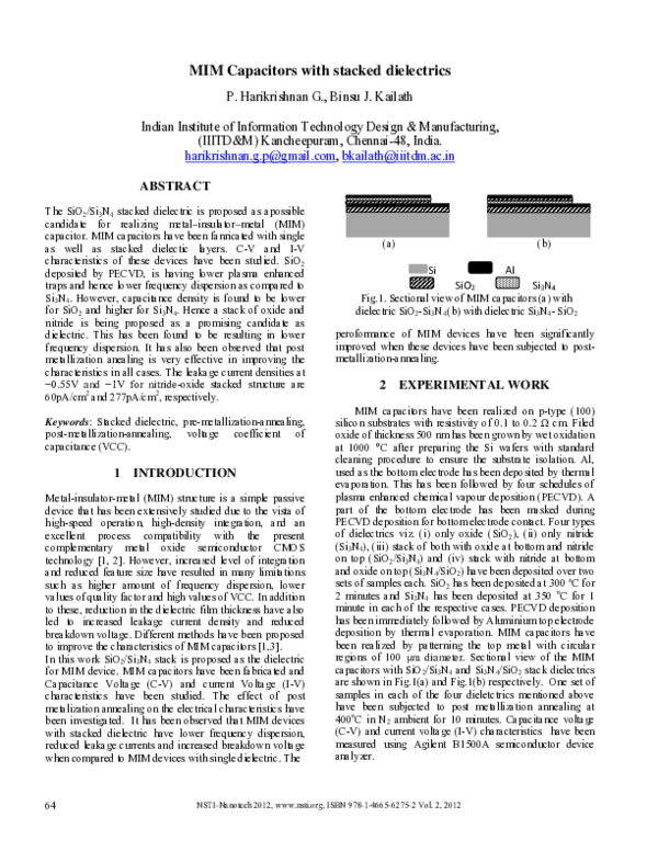 (PDF) MIM Capacitors with stacked dielectrics