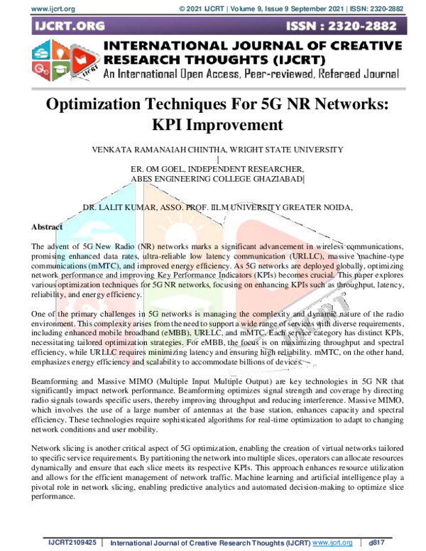 (PDF) Optimization Techniques For 5G NR Networks: KPI Improvement