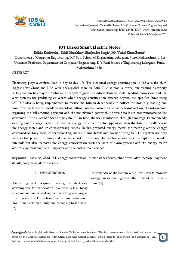 Pdf Iot Based Smart Electric Meter