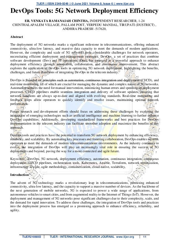 (PDF) DevOps Tools: 5G Network Deployment Efficiency | VENKATA CHINTHA - Academia.edu