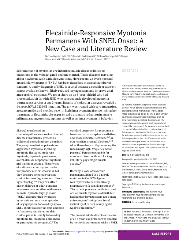 (PDF) Flecainide-Responsive Myotonia Permanens With SNEL Onset: A New ...
