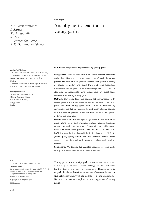 (PDF) Anaphylactic reaction to young garlic