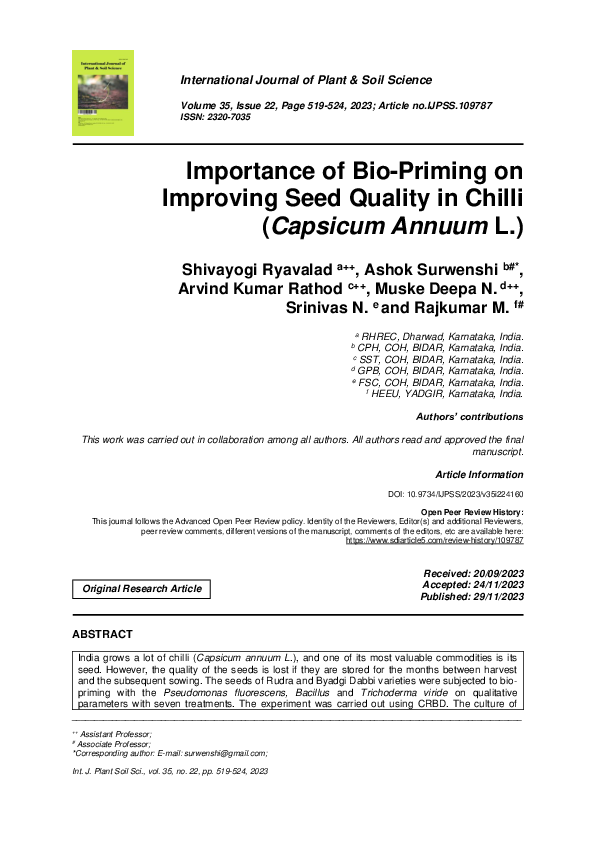 (PDF) Importance of Bio-Priming on Improving Seed Quality in Chilli (Capsicum Annuum L.)