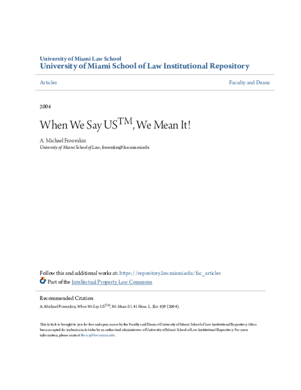 (PDF) When We Say US TM , We Mean It!