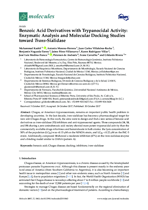 (PDF) Benzoic Acid Derivatives with Trypanocidal Activity: Enzymatic ...