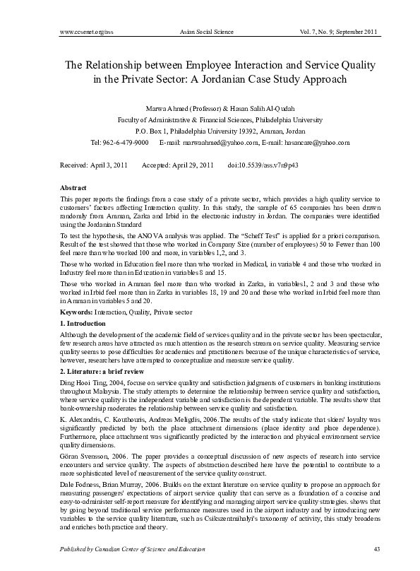 (PDF) The Relationship between Employee Interaction and Service Quality in the Private Sector: A ...