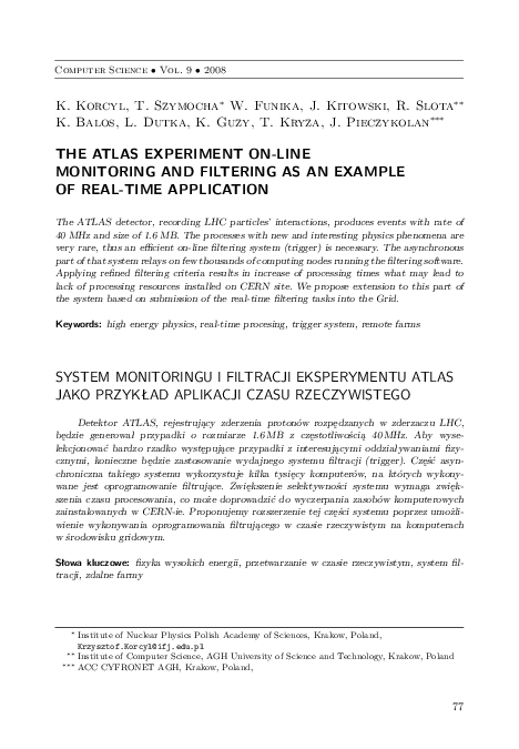 (PDF) The Atlas Experiment on-Line Monitoring and Filtering as an Example of Real-Time Application