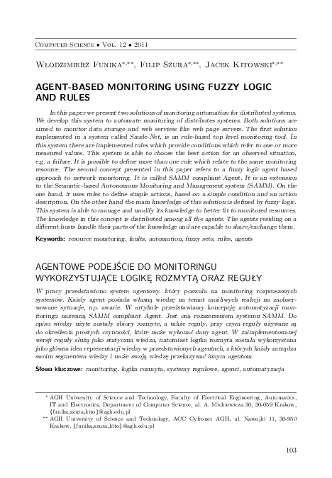 (PDF) Agent-Based Monitoring Using Fuzzy Logic and Rules