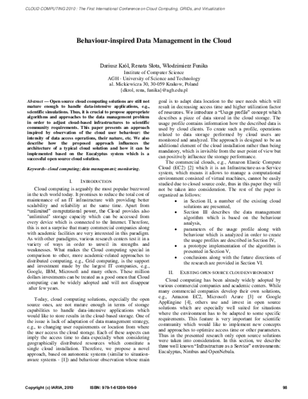 (PDF) Behaviour-inspired Data Management in the Cloud