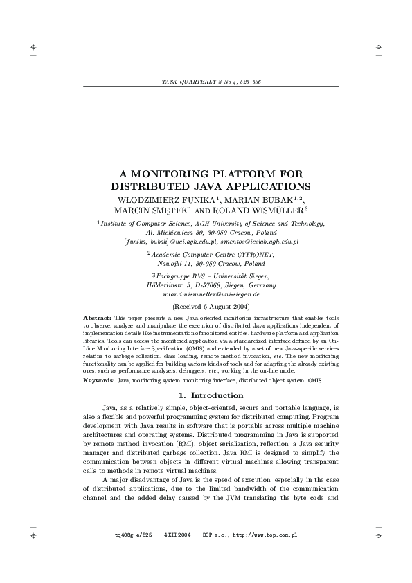 (PDF) A Monitoring platform for distributed Java applications