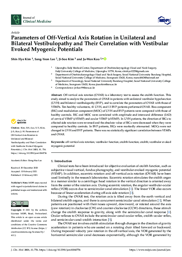 (PDF) Parameters of Off-Vertical Axis Rotation in Unilateral and ...