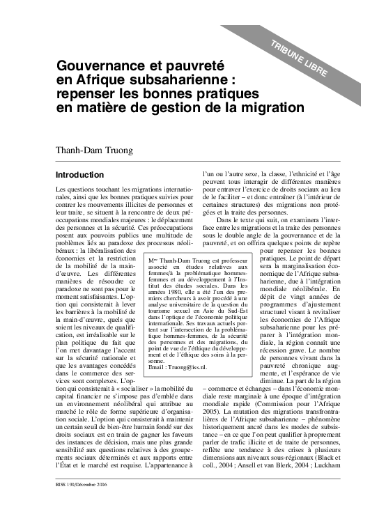(PDF) Gouvernance et pauvreté en Afrique subsaharienne : repenser les bonnes pratiques en ...