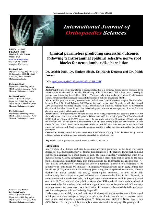 Pdf Clinical Parameters Predicting Successful Outcomes Following Transforaminal Epidural
