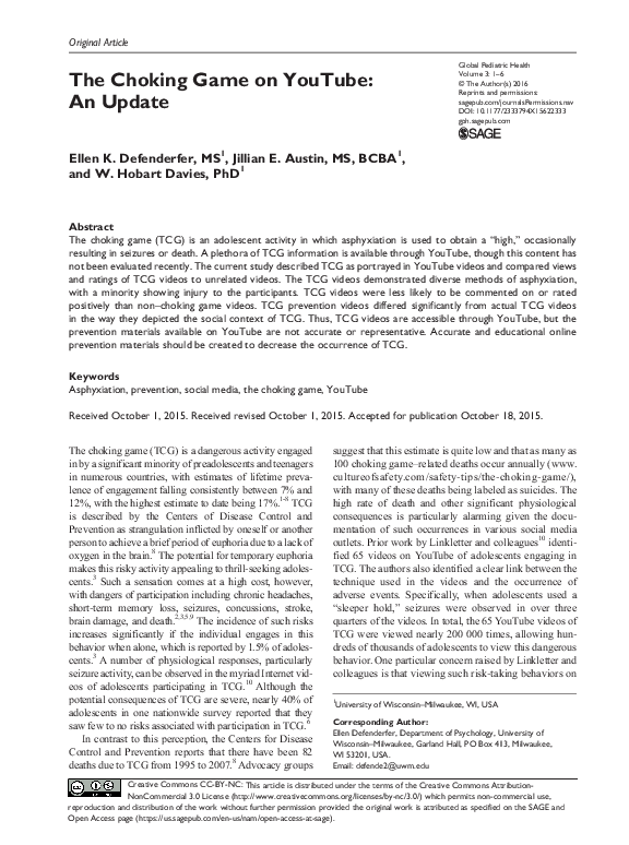 (PDF) The Choking Game on YouTube: An Update