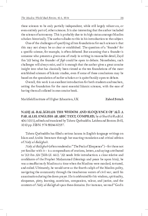 (PDF) Review of Nahj al-Balaghah, trans. Tahera Qutbuddin