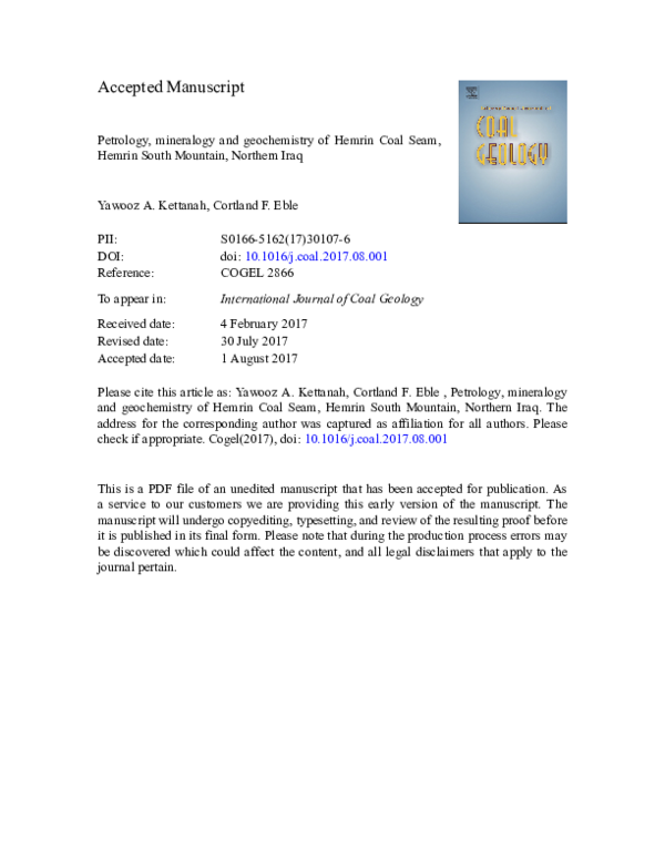 (PDF) Petrology, mineralogy and geochemistry of Hemrin Coal Seam ...