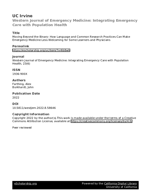 (PDF) Moving Beyond the Binary: How Language and Common Research Practices Can Make Emergency ...