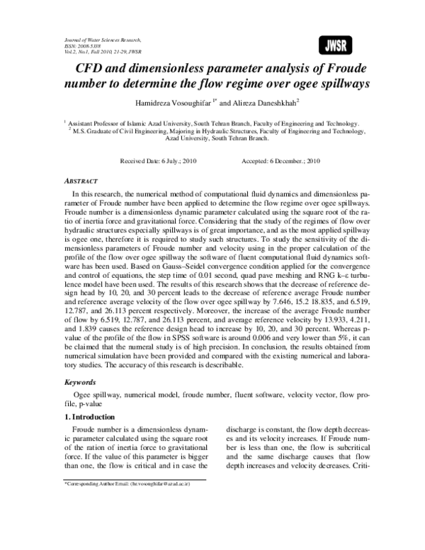 (PDF) CFD and dimensionless parameter analysis of Froude number to ...