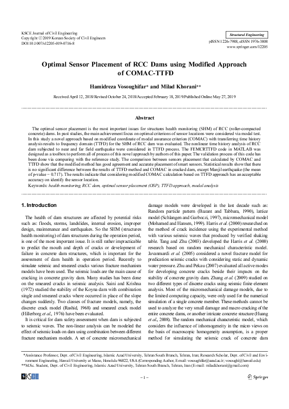 (PDF) Optimal Sensor Placement of RCC Dams using Modified Approach of COMAC-TTFD