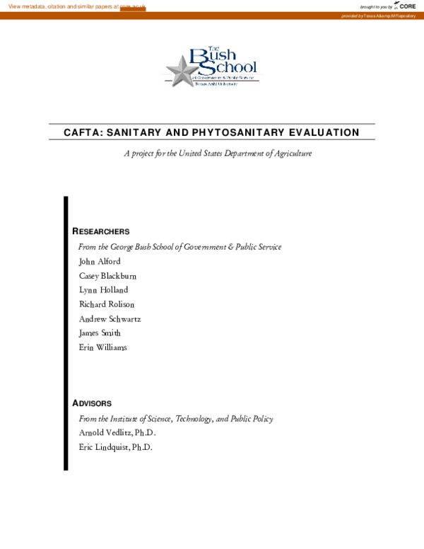 (PDF) Cafta: Sanitary and Phytosanitary Evaluation