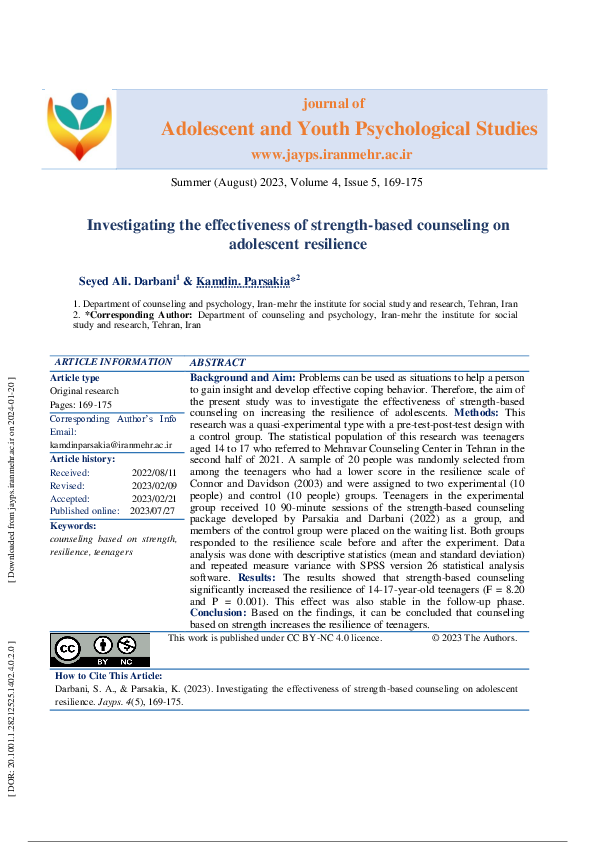 (PDF) Investigating the effectiveness of strength-based counseling on ...