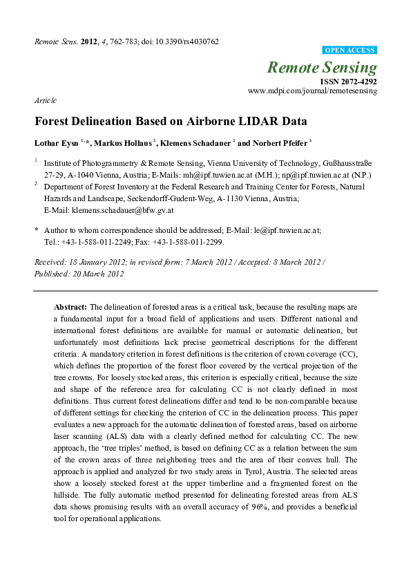 (PDF) Forest Delineation Based on Airborne LIDAR Data | Markus Hollaus ...
