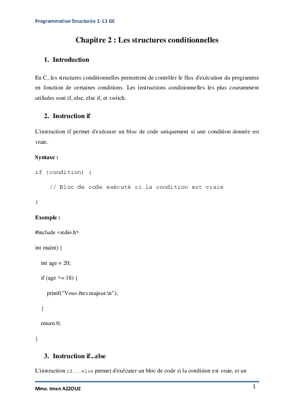 (PDF) Programmation Structurée 1-L1 GE