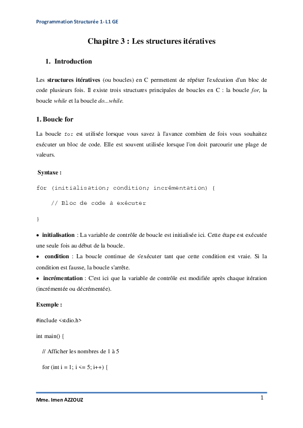 (PDF) Programmation Structurée 1-L1 GE
