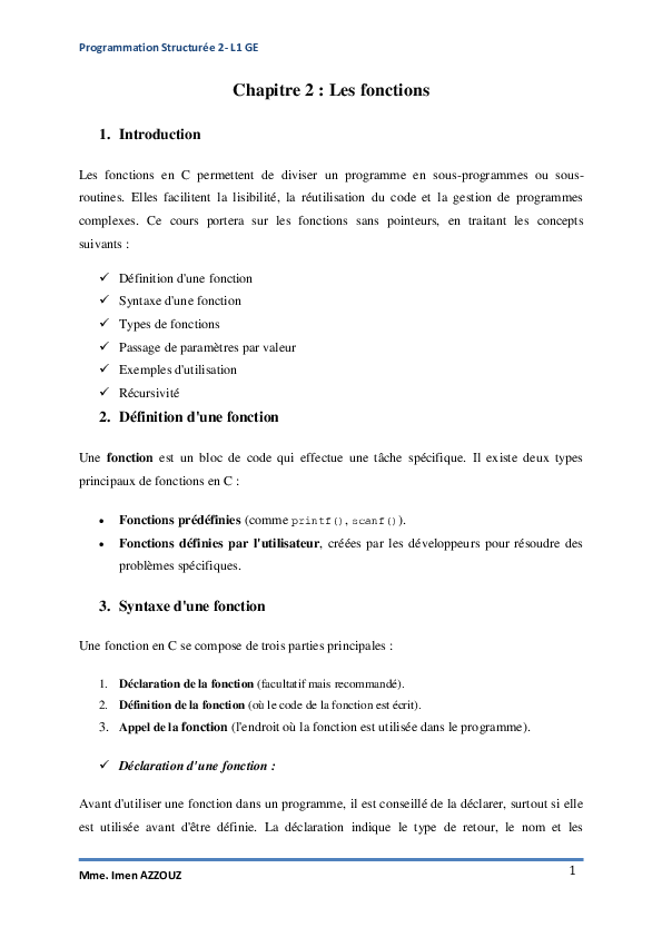 (PDF) Programmation Structurée 2-L1 GE