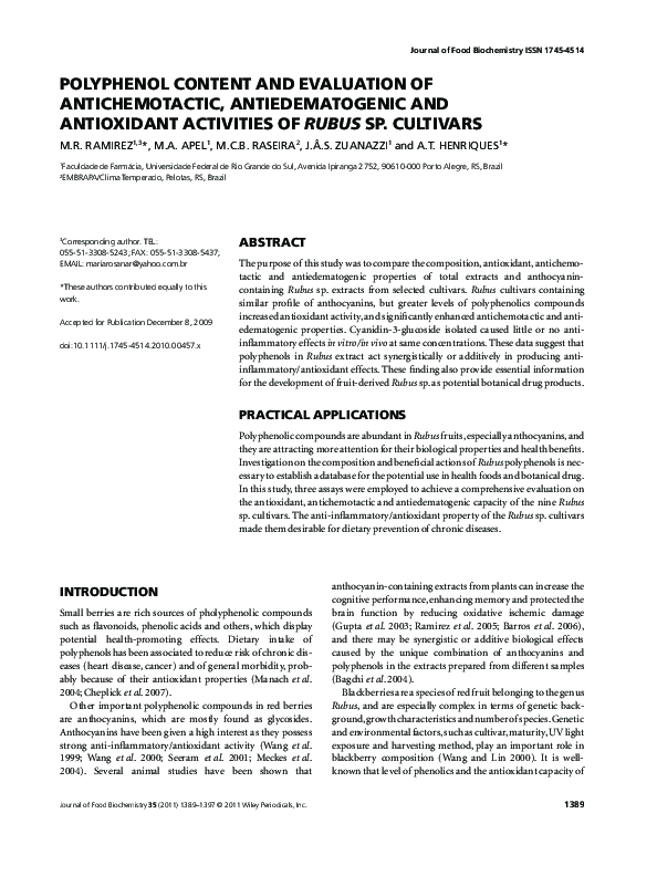 (PDF) Polyphenol Content and Evaluation of Antichemotactic, Antiedematogenic and Antioxidant ...