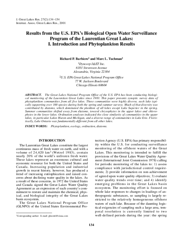 (PDF) Results from the U.S. EPA's Biological Open Water Surveillance ...