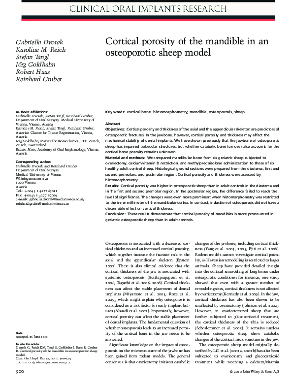 (PDF) Cortical porosity of the mandible in an osteoporotic sheep model