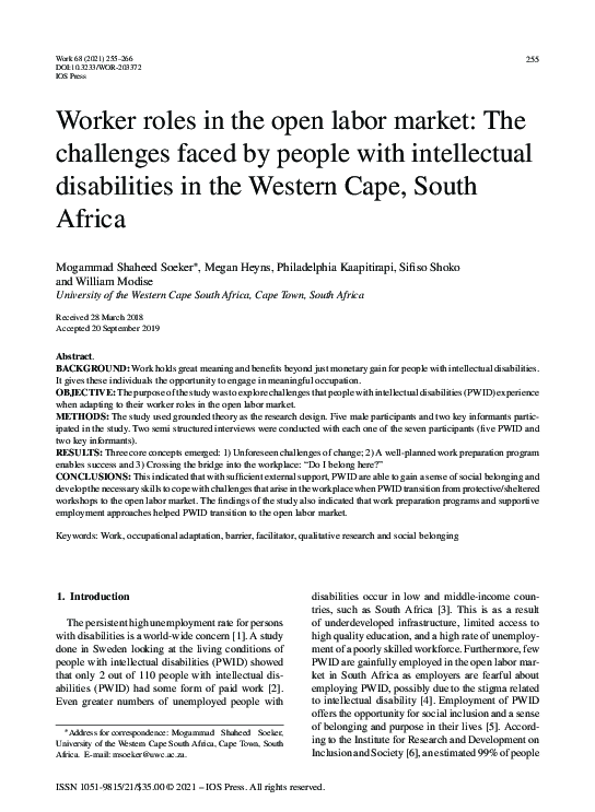 (PDF) Worker roles in the open labor market: The challenges faced by ...