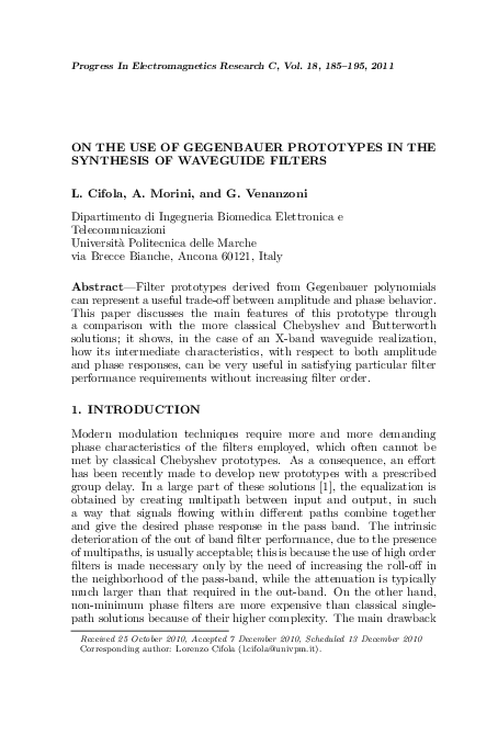 (PDF) On the Use of Gegenbauer Prototypes in the Synthesis of Waveguide ...