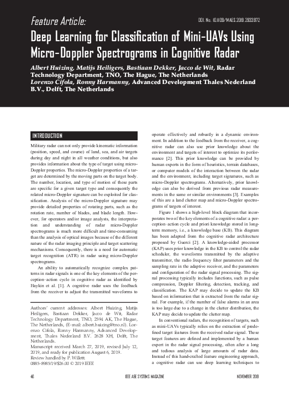 Pdf Deep Learning For Classification Of Mini Uavs Using Micro Doppler Spectrograms In