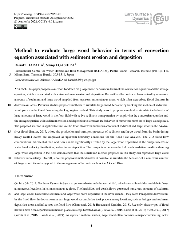 (PDF) Method to evaluate large wood behavior in terms of convection equation associated with ...
