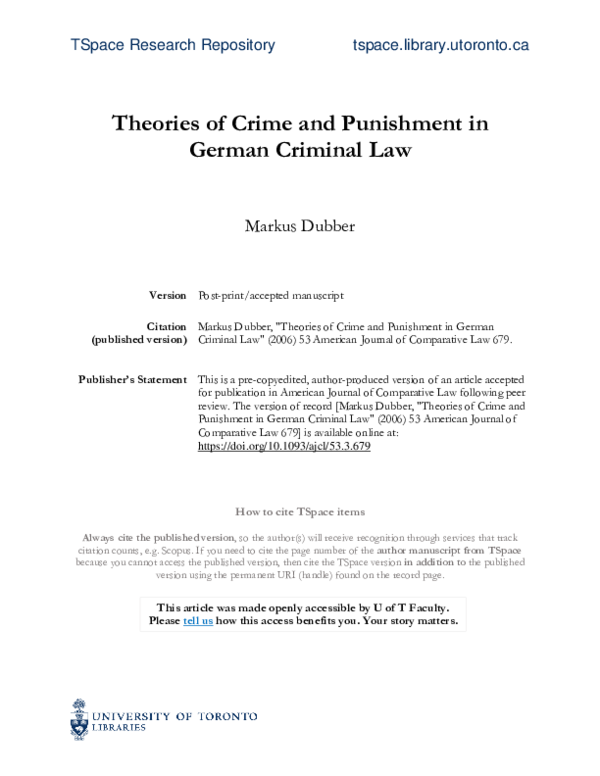 (PDF) Theories of Crime and Punishment in German Criminal Law